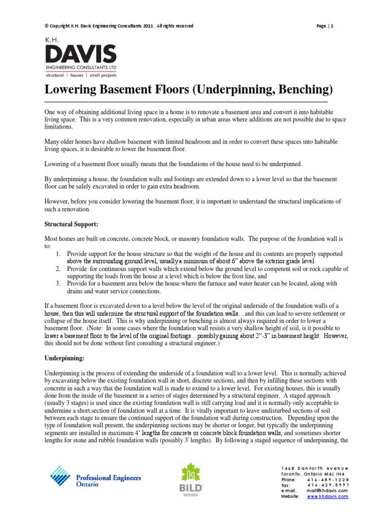 Basement Floor Lowering Info Sheet For Clients | PDF | Basement | Storm ...
