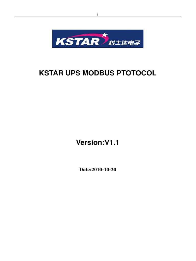 Kstar Ups Modbus Protocol v1 1 - en - Hpm3300hip3300ydc3300 | PDF | Power Inverter | Data