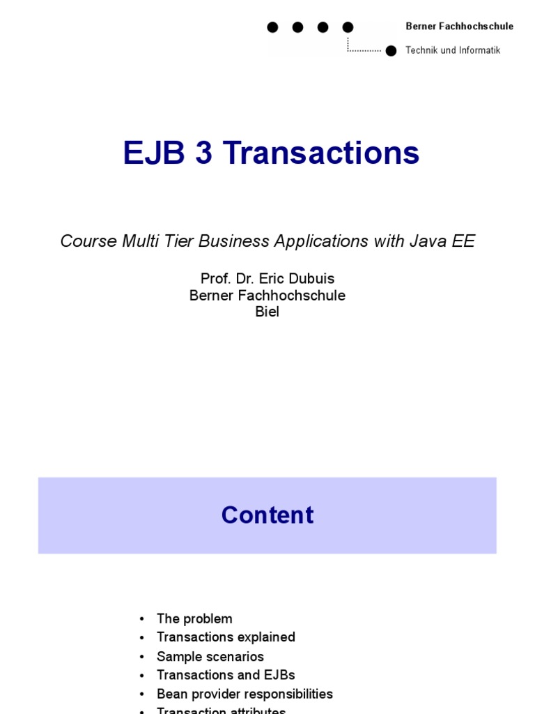 EJB 3 Transactions: Course Multi Tier Business Applications With Java ...