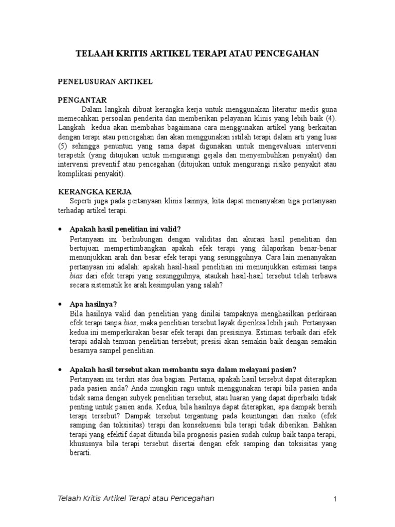 Revisi Telaah Kritis Artikel Terapi Atau Pencegahan | PDF