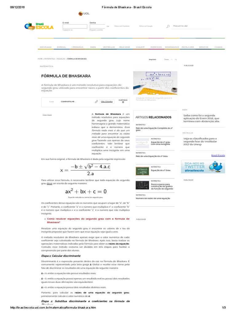 Entendendo a Fórmula de Bhaskara | PDF | Equação quadrática | Equações