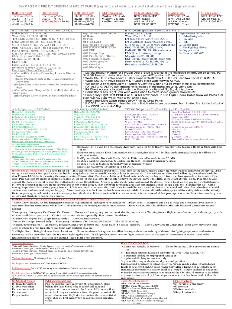 Emergency Checklist and Briefing | PDF | Flight Attendant | Aviation