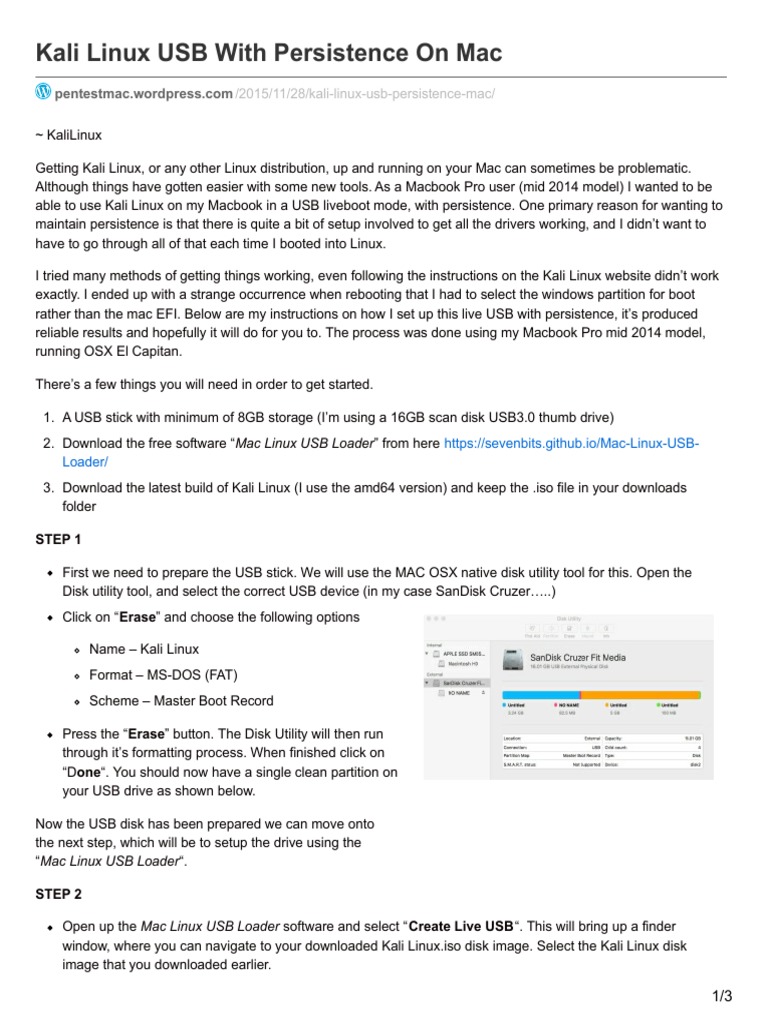 Kali Linux USB With Persistence OnMac | PDF | Booting | Usb Flash Drive