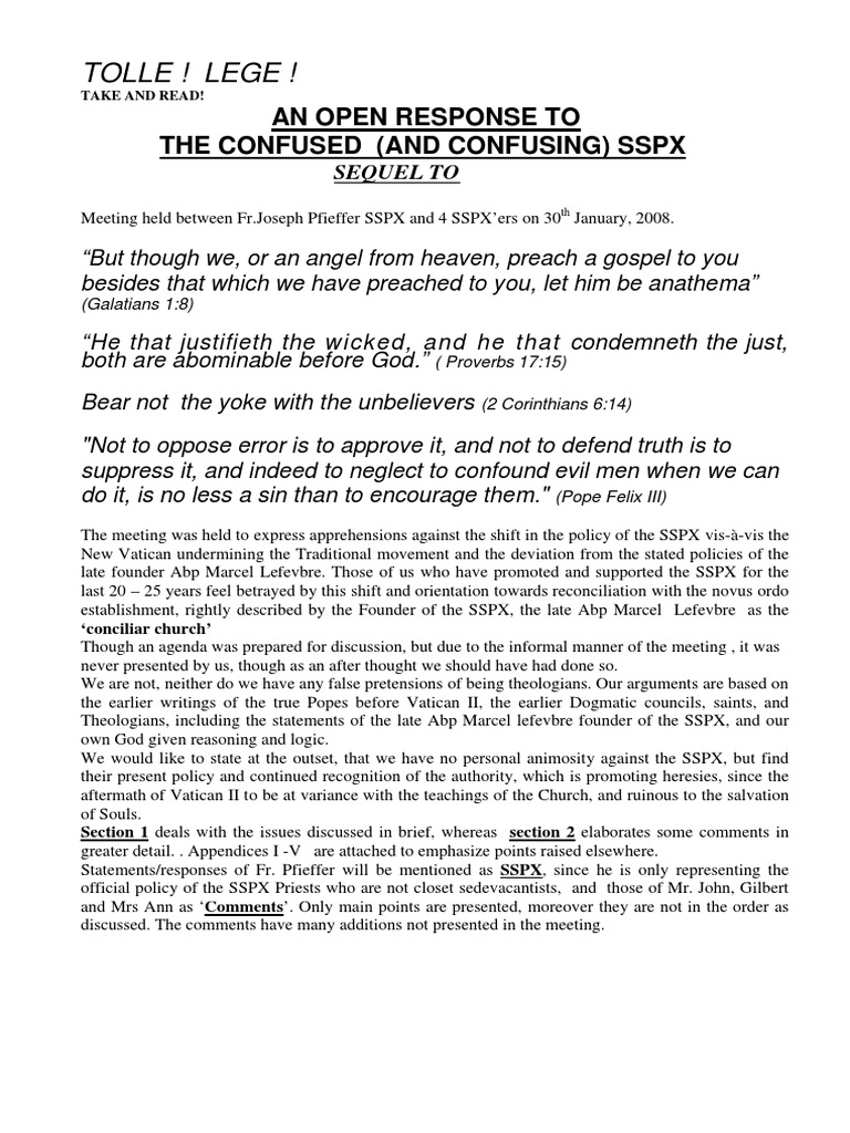 Response to SSPX Confusion | PDF | Catholic Church | Pope