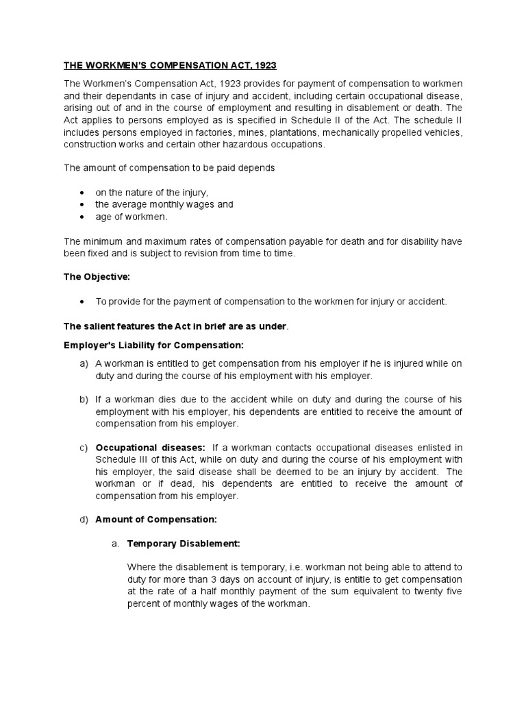 Workmen Compensation Act India | PDF | Workers' Compensation | Wage