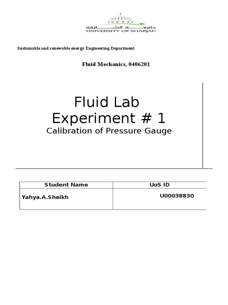 Fluid Lab Experiment # 1: Calibration of Pressure Gauge | PDF | Technology & Engineering