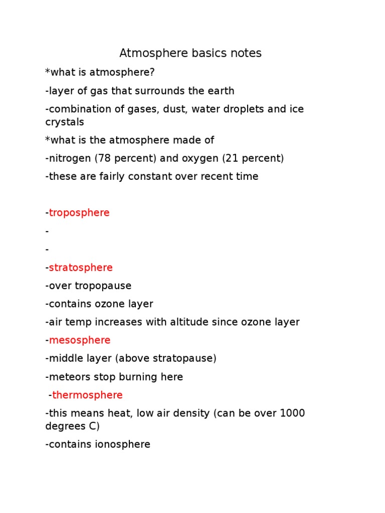 Atmosphere Basics Notes | PDF | Atmosphere Of Earth | Continuum Mechanics