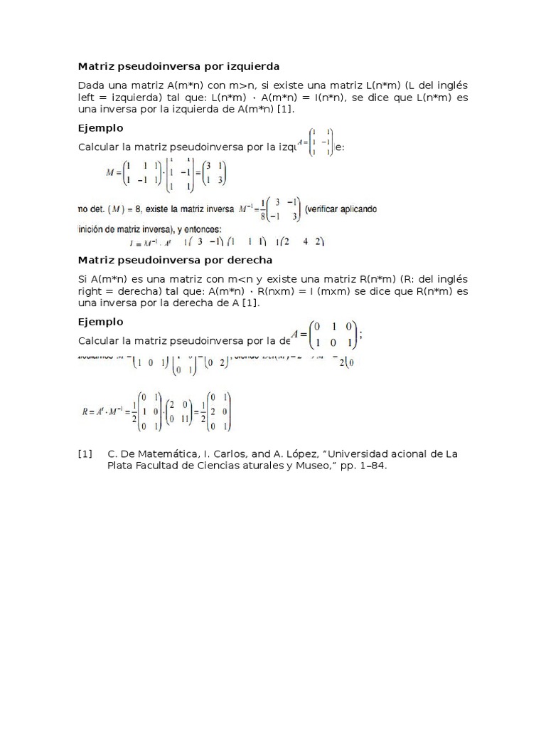 Pseudoinversa de Matrices: Izquierda y Derecha | PDF