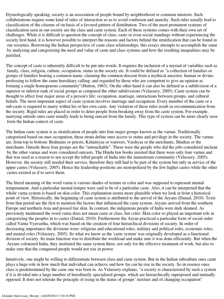 Jati - The Caste System PDF | PDF | Social Stratification | Economic ...