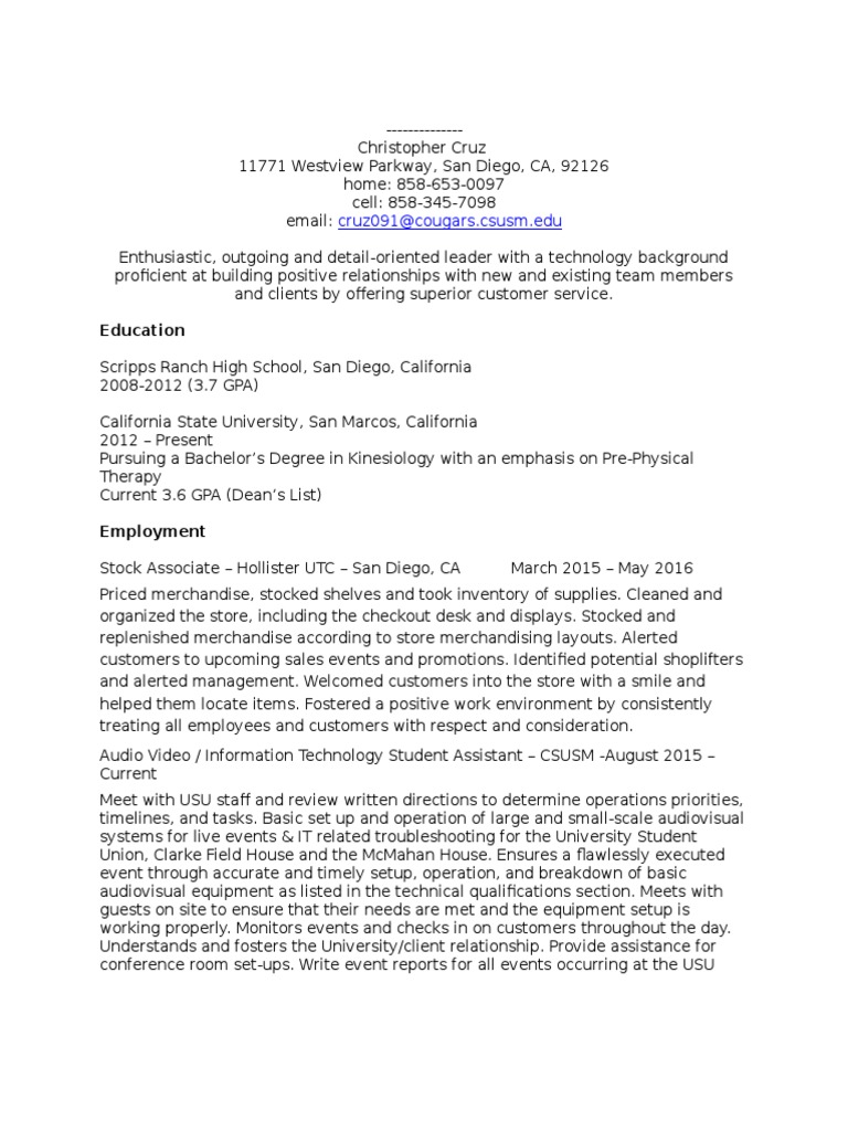 Christopher Cruz Resume | PDF | Patient | Computing And Information Technology