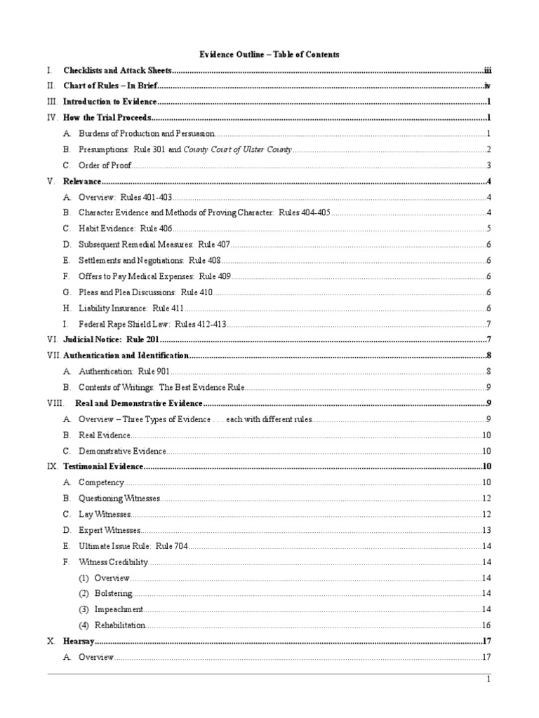 Evidence Outline-ALL RULES | Evidence (Law) | Witness Impeachment