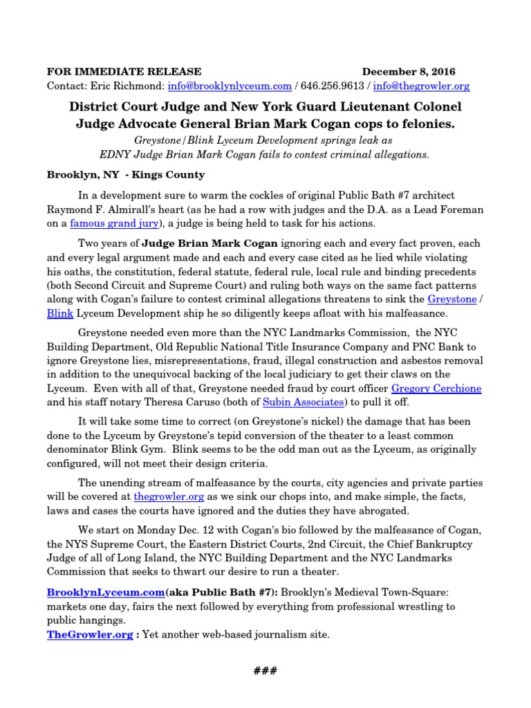 Judge Brian Mark Cogan 001 - Cogan Fails To Contest Criminal ...