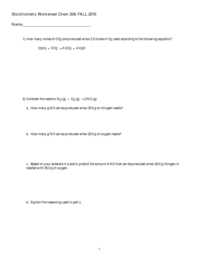 Stoichiometry Worksheet With Answers | PDF