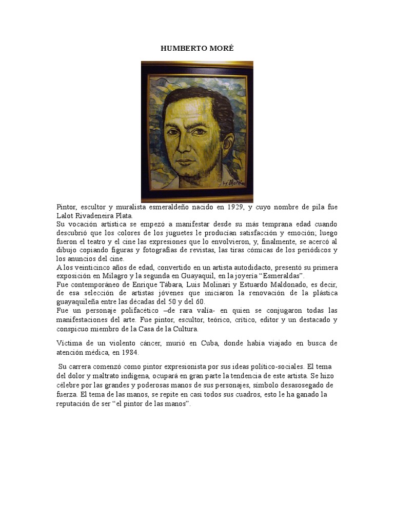 Biografía de Humberto Moré, pintor ecuatoriano | PDF | Pinturas | Escultura
