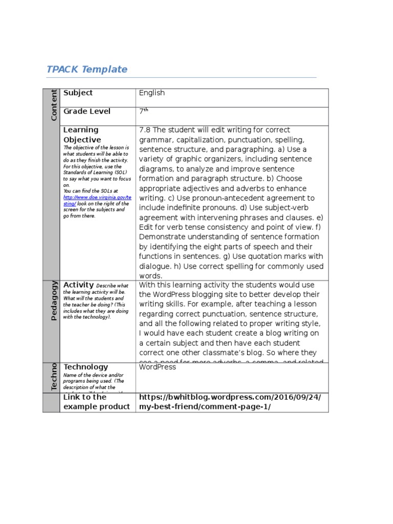 Tpack Template 3 | PDF
