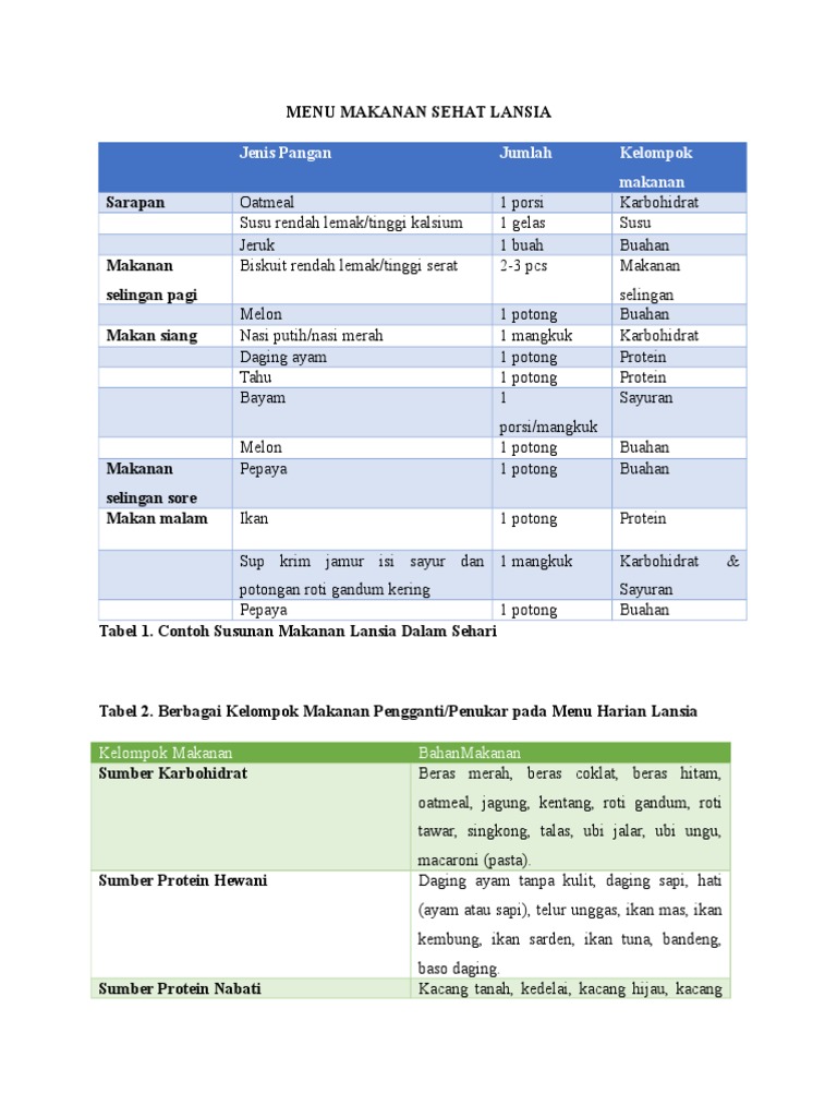 Contoh Menu Sehat Lansia | PDF