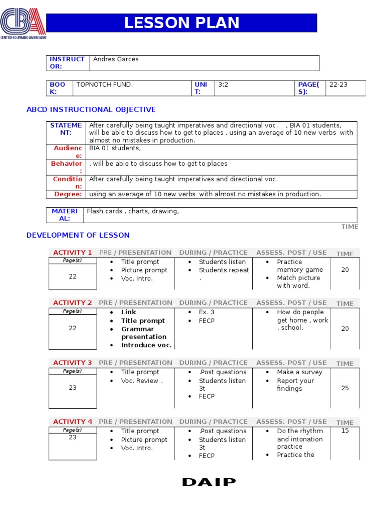 Lesson Plan: Abcd Instructional Objective | PDF