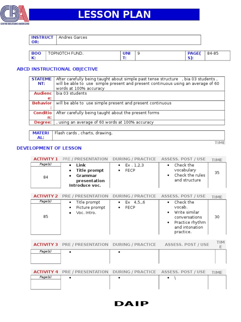 Lesson Plan: Abcd Instructional Objective | PDF