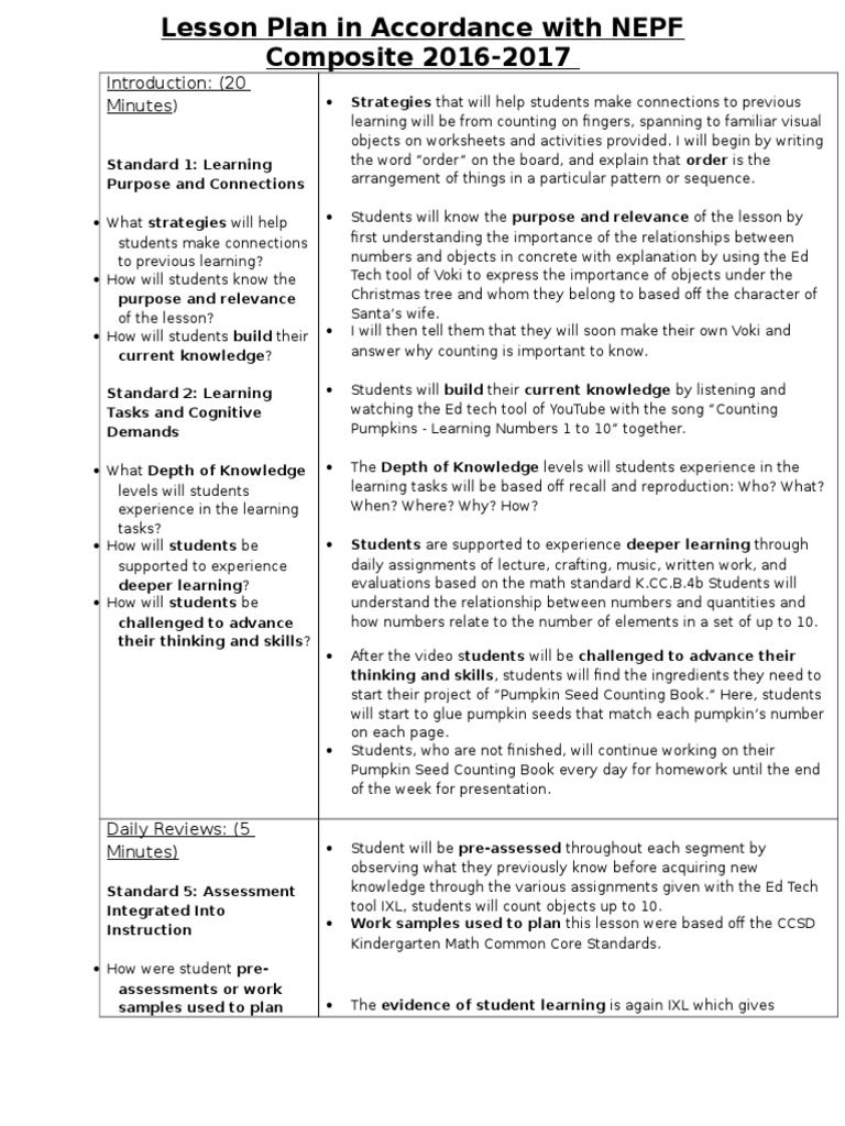 Lesson Plan in Accordance With Nepf Composite 2016-2017 | PDF | Lesson ...