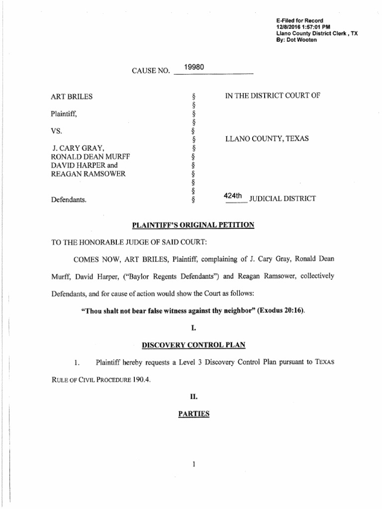 Briles - Plaintiff Original Petition W Exhibits | PDF
