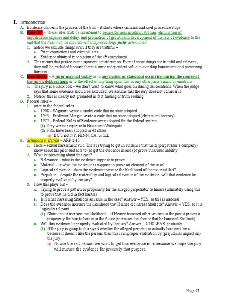 Evidence Outline-1 Long | PDF | Relevance (Law) | Evidence (Law)