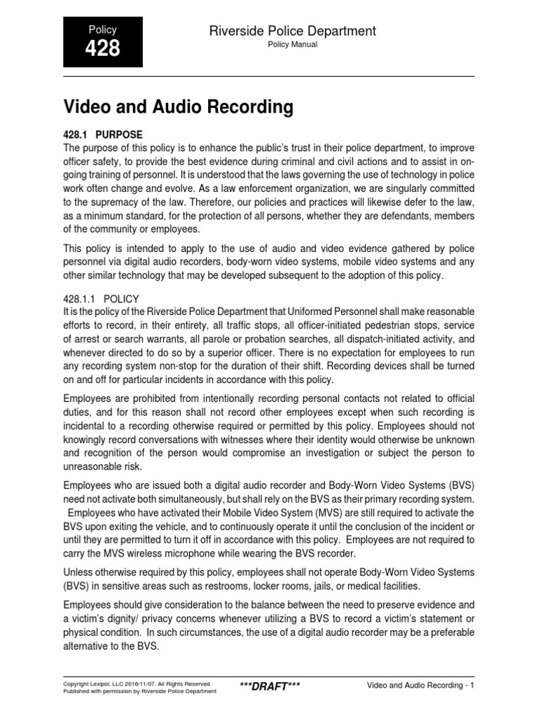 Riverside Police Department Video and Audio Recording Policy (DRAFT ...