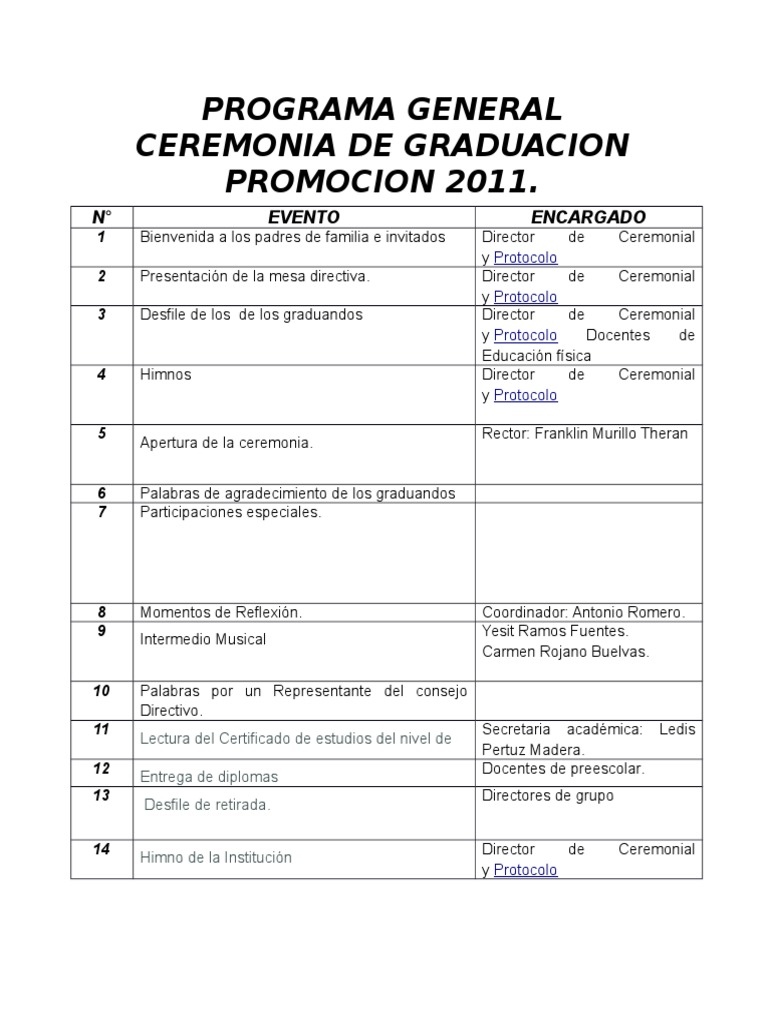 PROGRAMA PARA GRADUACION NIVEL PRIMARIA.docx | Juventud | Albert Einstein
