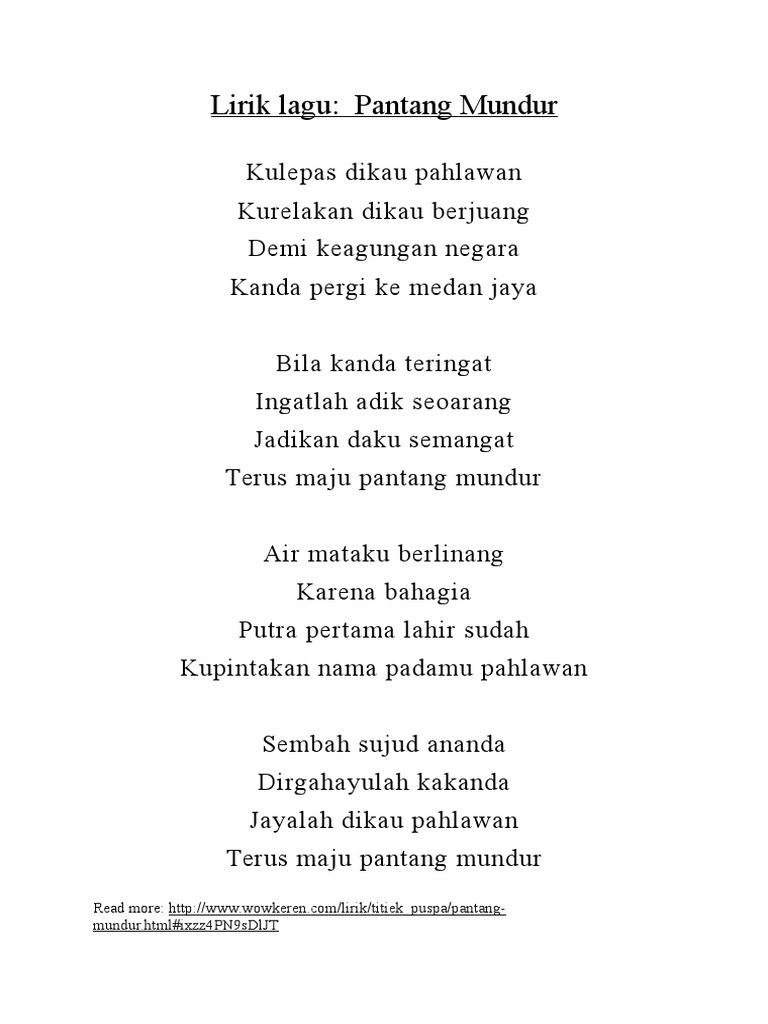 Lirik Lagu Pantang Mundur - Titiek Puspa | PDF