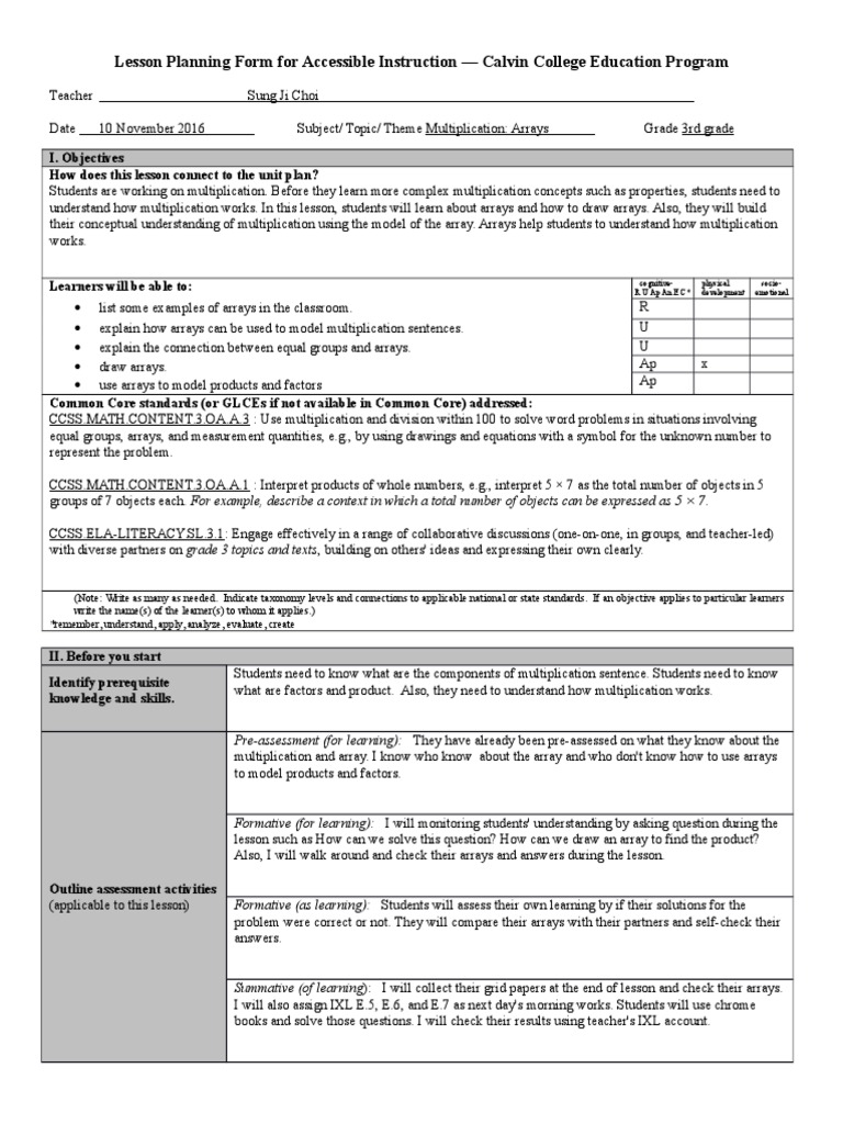 Lesson Planning Form For Accessible Instruction - Calvin College ...
