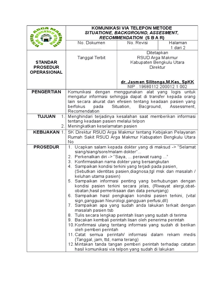 Komunikasi Via Telepon Metode Sbar | PDF