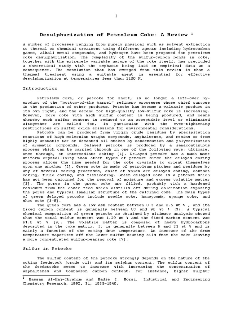 Desulphurization of Petroleum Coke | PDF | Chemical Substances | Chemistry