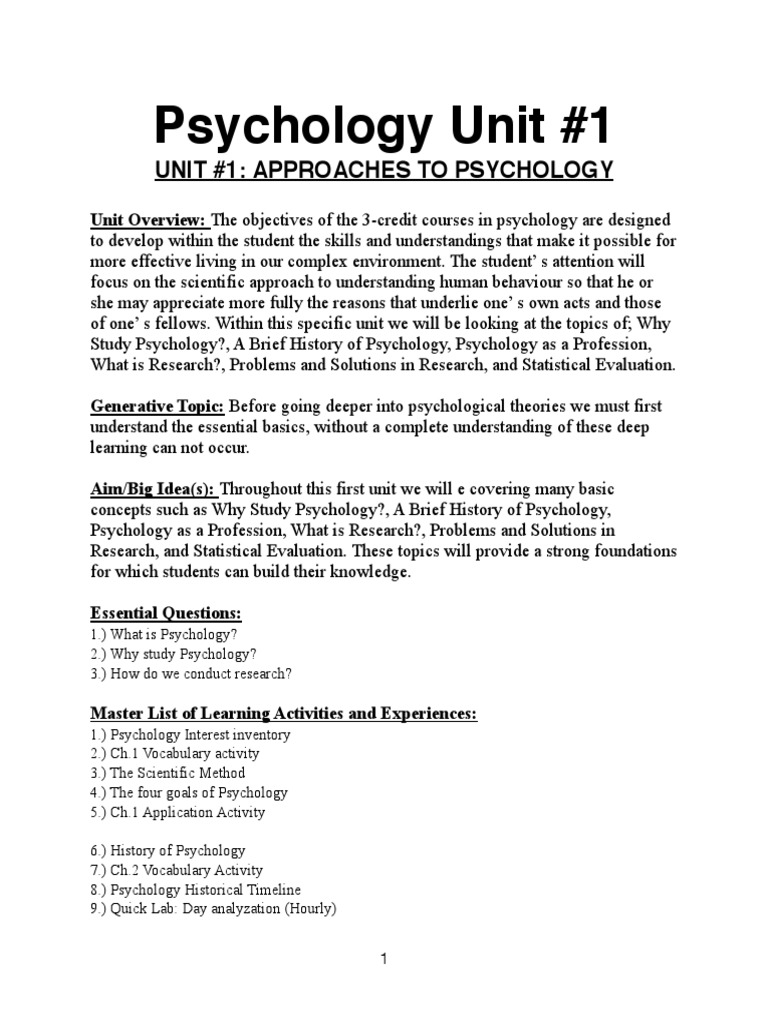 Psychology Unit 1 | PDF | Psychology | Vocabulary