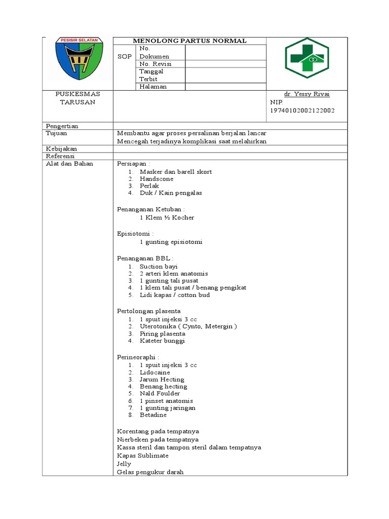Sop Menolong Partus Normal | PDF
