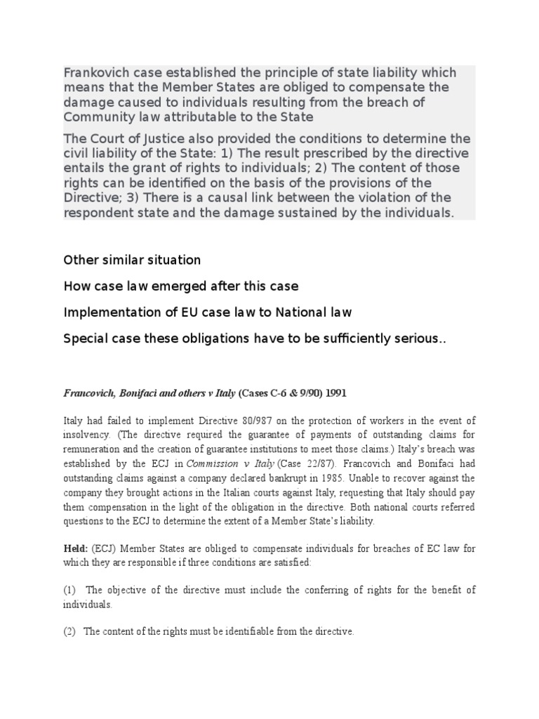 State Liability in EU | PDF | European Union Law | European Court Of ...