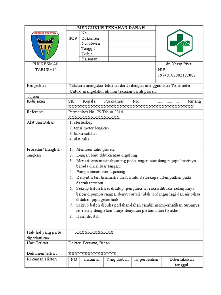 Sop Mengukur Tekanan Darah | PDF