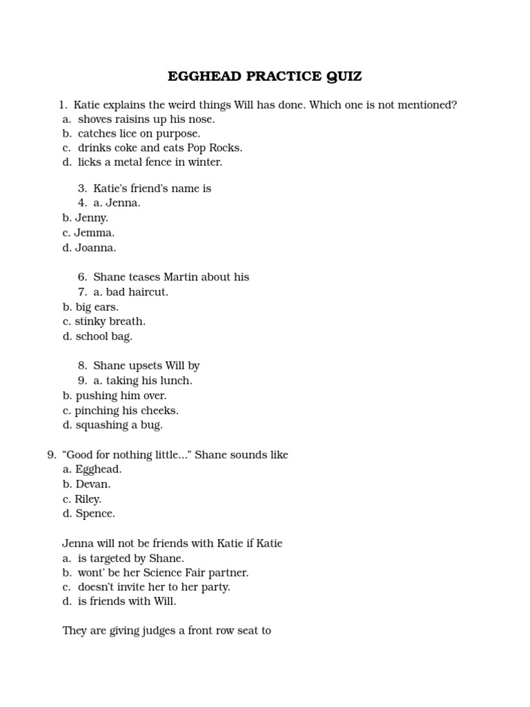 Egghead Practice Quiz Questions | PDF