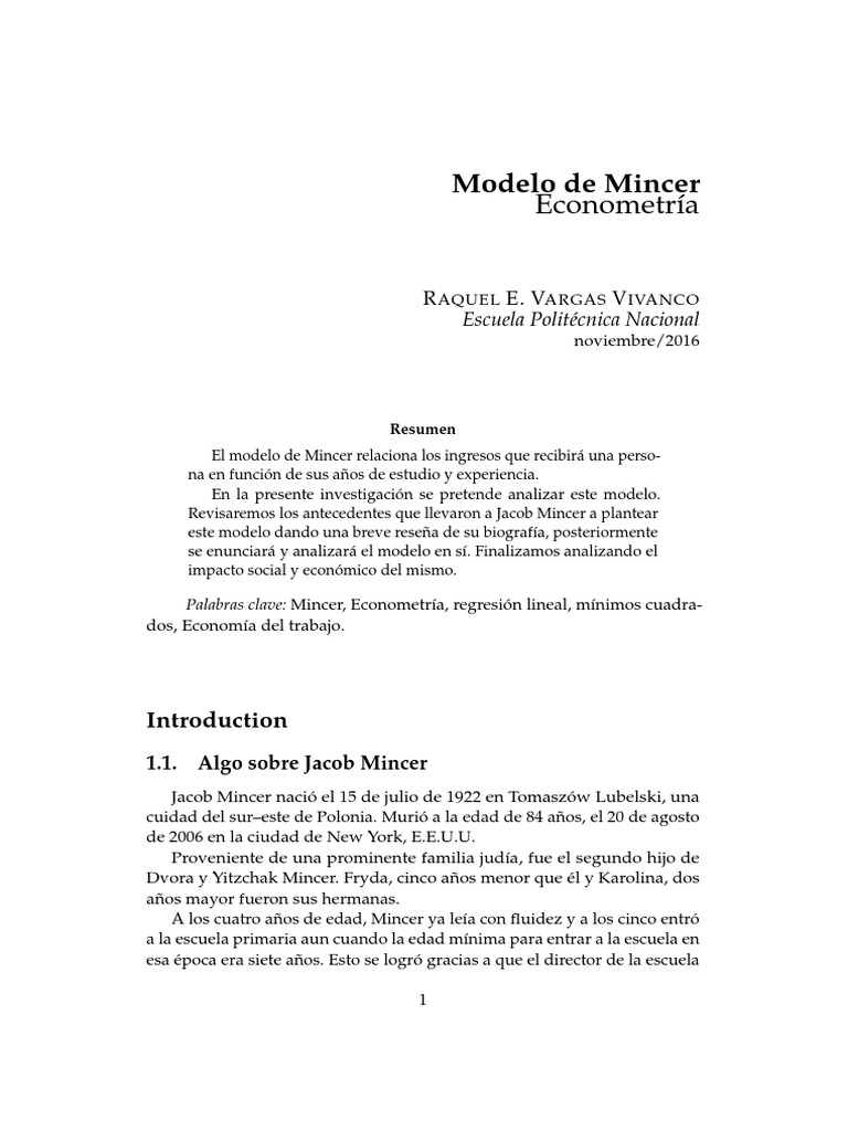 Modelo de Mincer: Análisis y Contexto | PDF | Econometría | Alemania