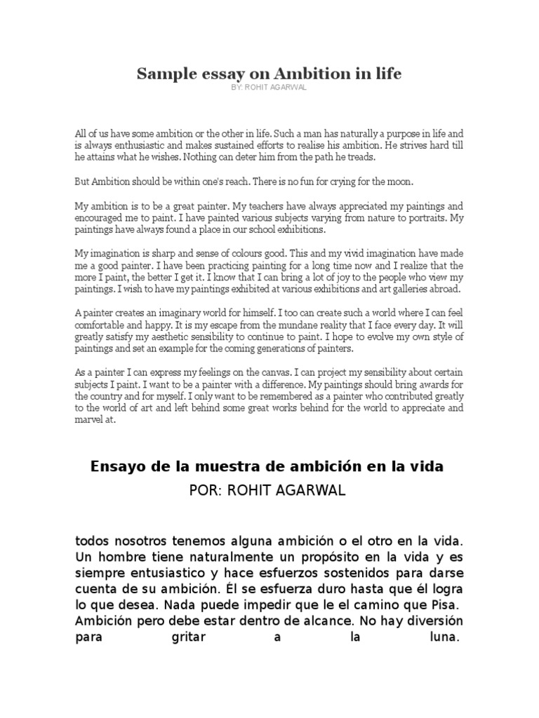 Sample Essay On Ambition in Life | PDF | Paintings | Painting Techniques