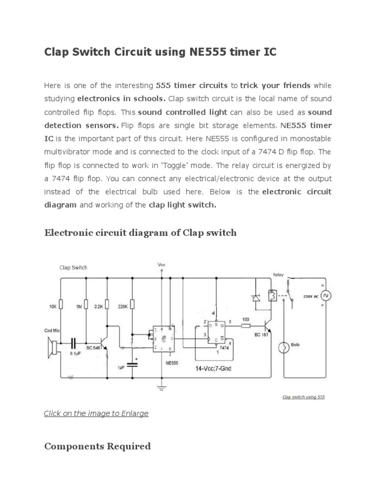 Clap Switch Circuit Using NE555 Timer IC | PDF