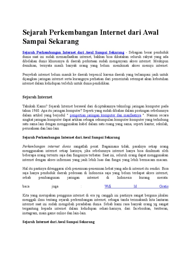 Sejarah Perkembangan Internet Dari Awal Sampai Sekarang | PDF | Komputer