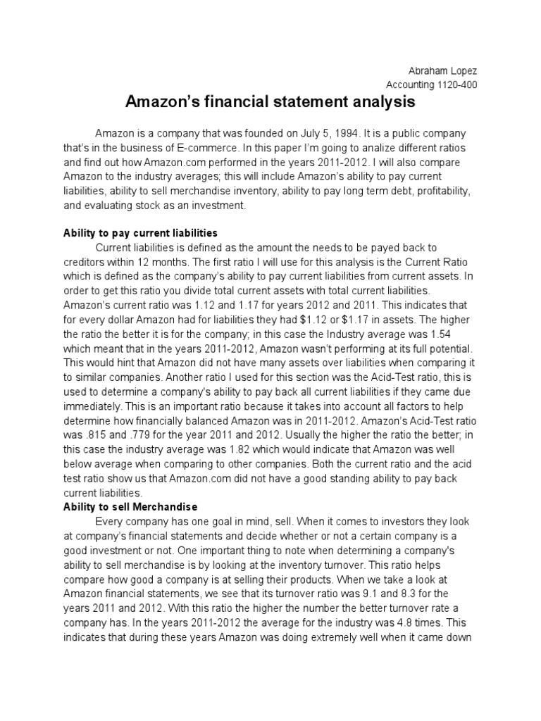 Amazon Financial Analysis 2011-2012 | PDF | Investing | Stocks