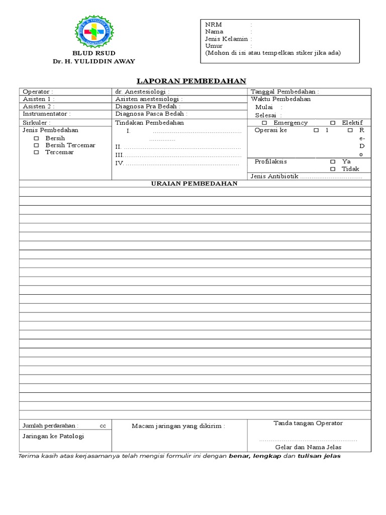 Form Laporan Operasi | PDF