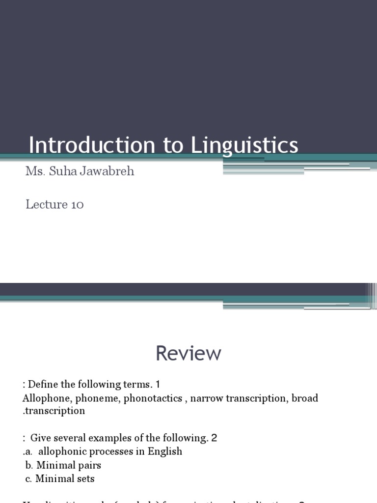 Introduction To Linguistics: Ms. Suha Jawabreh | PDF