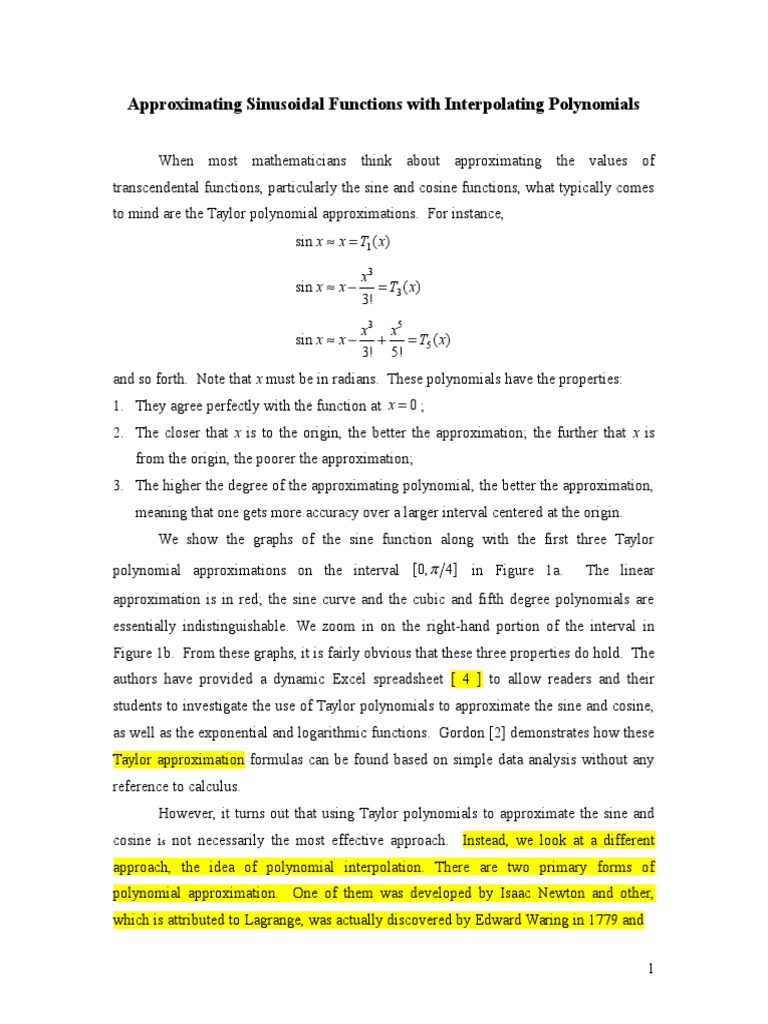 Approximating Sinusoidal Functions With Polynomials | PDF ...