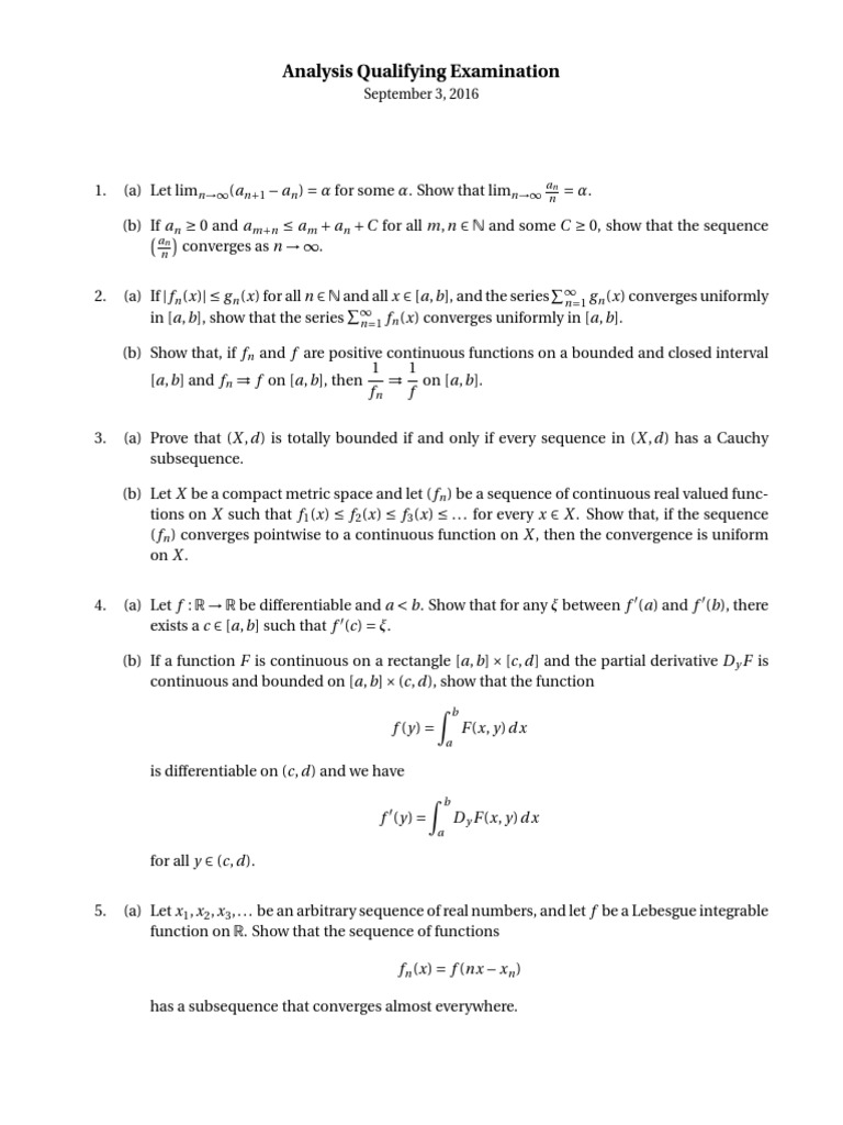 Analysis Qualifying Examination: September 3, 2016 | PDF
