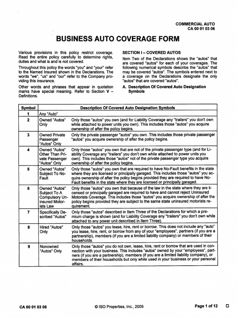 Business Auto Coverage Form | PDF
