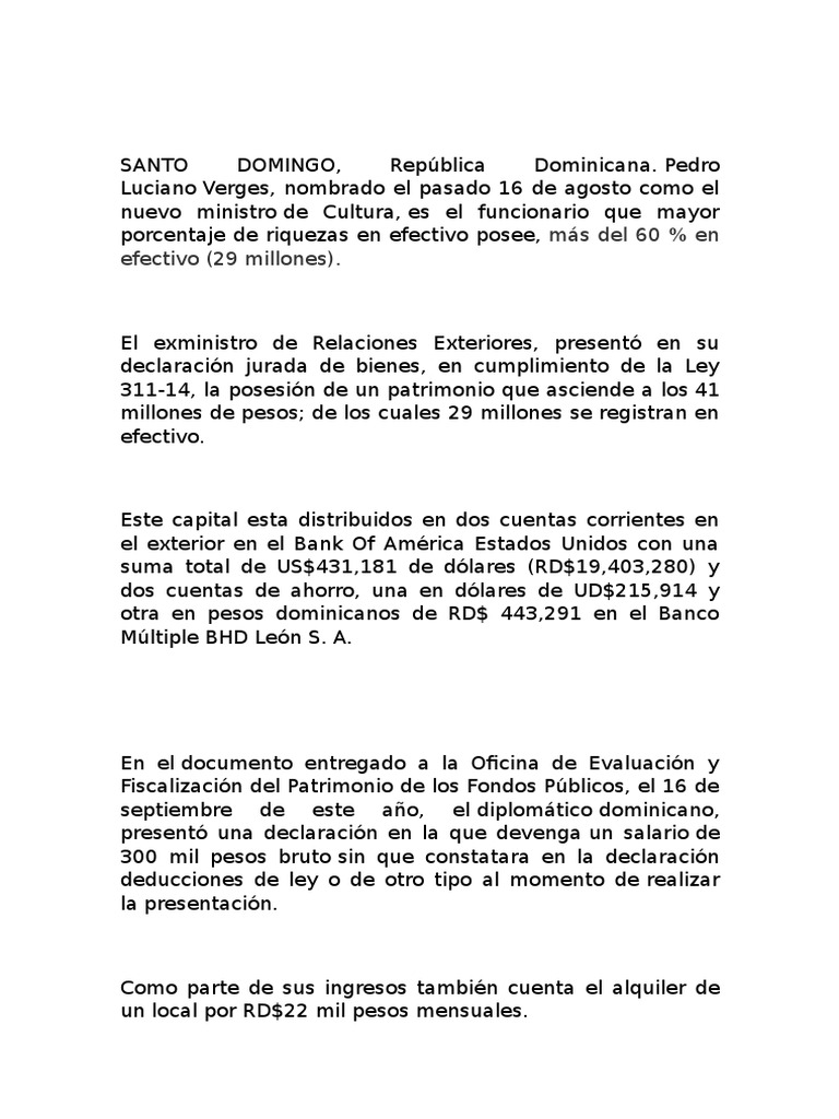 Pedro Verges | PDF | República Dominicana | Euro