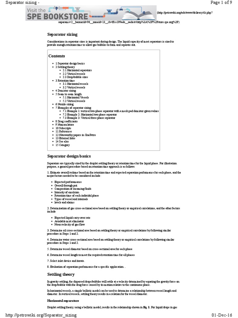 Horizontal Separator Sizing Guide | PDF