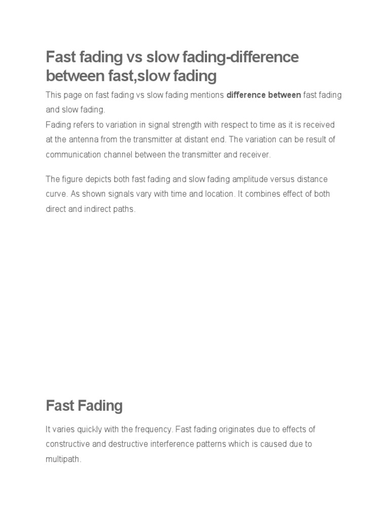 Fast Fading Vs Slow Fading | PDF