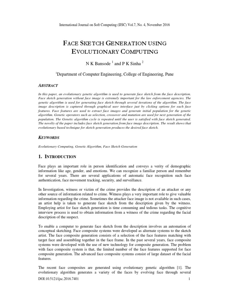 Face Sketch Generation Using Evolutionary Computing | PDF | Genetic Algorithm | Genetics
